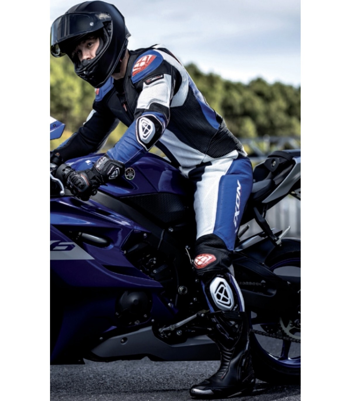 Ixon Vendetta Evo Race One Piece Motorcycle LARGE Leathers Black Blue ...