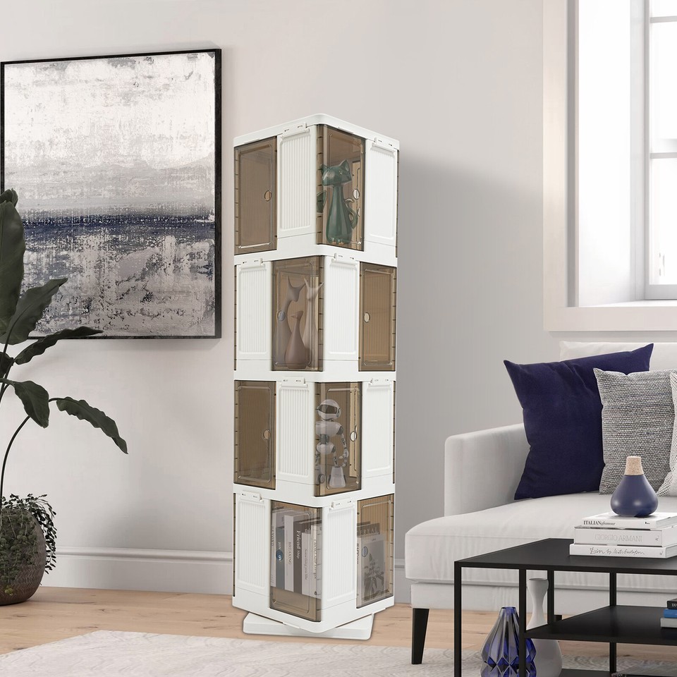 4-Tier Rotating Bookshelf, Book Storage Shelf, Floor Standing Rotating ...