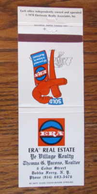 JEWEL MATCHBOOK COVER: ERA REAL ESTATE DOBBS FERRY, NEW YORK MATCHCOVER ...