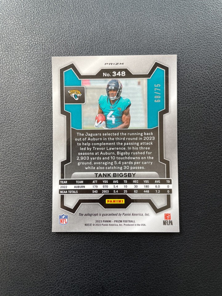 2023 Panini Prizm Football Tank Bigsby Rc Rookie Green Scope Auto 68/75 ...