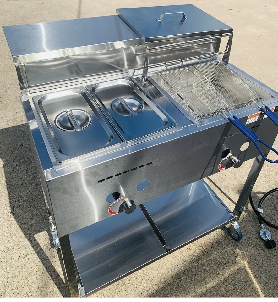 Deep Fryer Cart with 30 lb 3.5 Gallon Single Tank | 2 Fryer Baskets | 2 ...