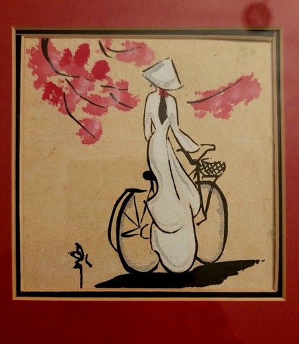 Traditional Vietnamese Ink & Watercolor Women In Ao Dai Signed Framed ...