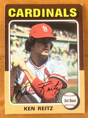 KEN REITZ 1975 Topps Signed Baseball Card #27 AUTO Autograph CARDINALS ...