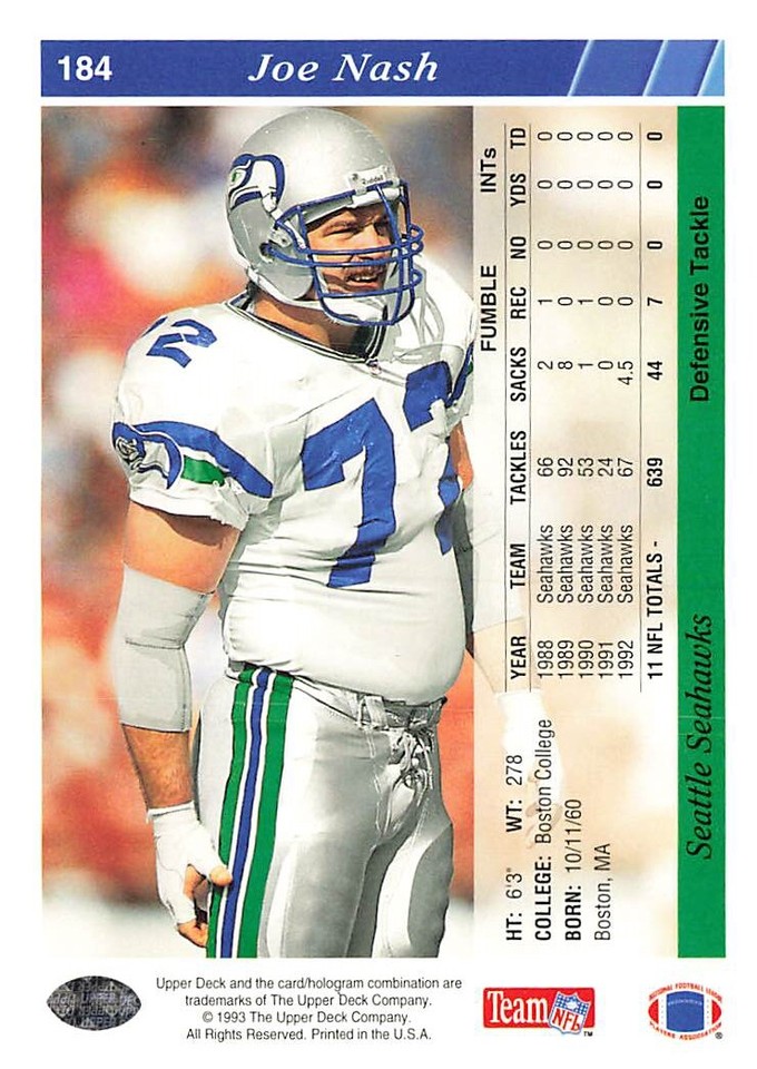 1993 Upper Deck #184 Joe Nash Seattle Seahawks | eBay