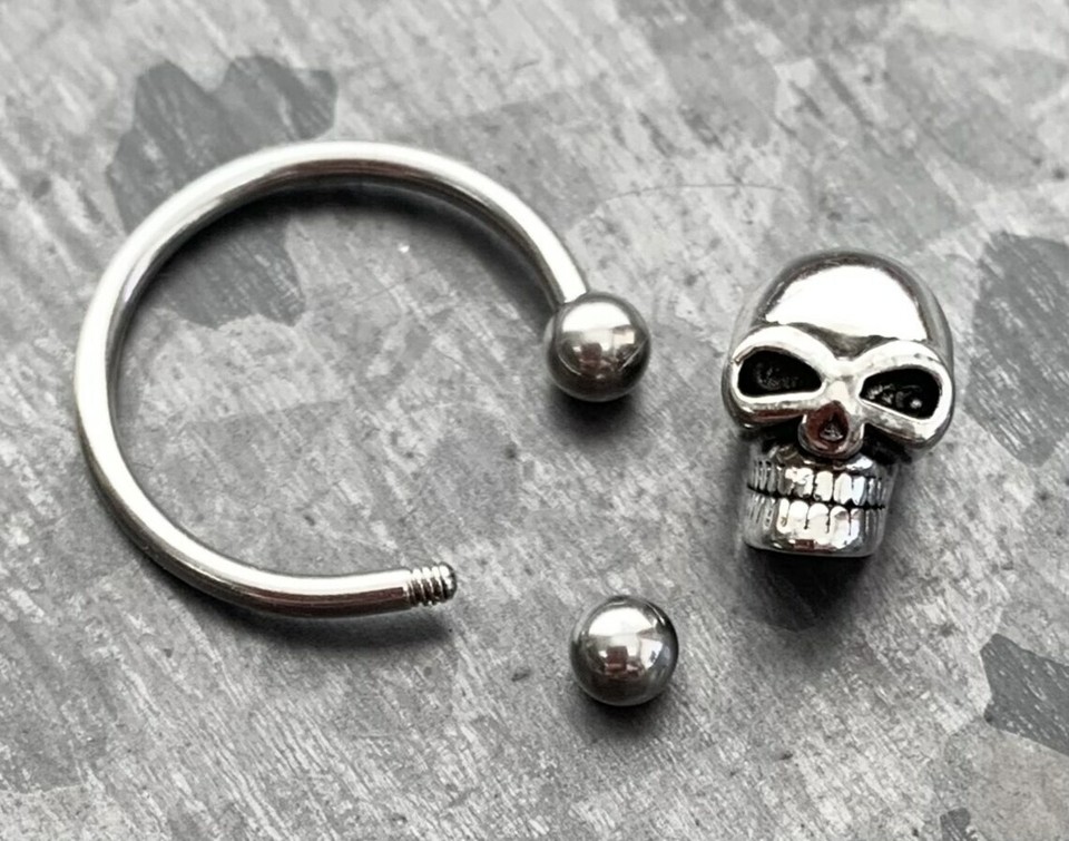1pc Skull 316L Surgical Steel Captive Bead Ring / Nipple Ring ...