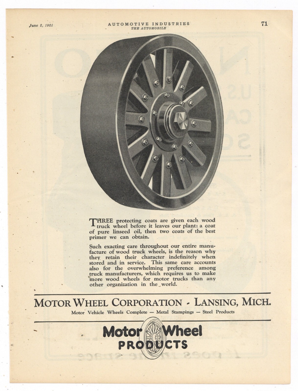 1921 Motor Wheel Co. Ad: Wood Truck Wheels - Lansing, Michigan | eBay