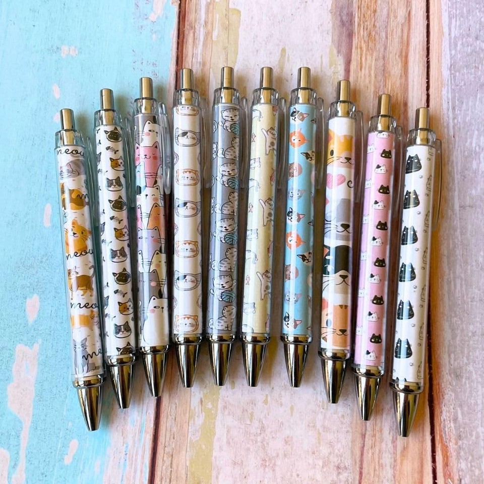 10PC Cat Ink Pens Set Cute Kawaii Funny Cats Kitty Themed Paw Ballpoint ...