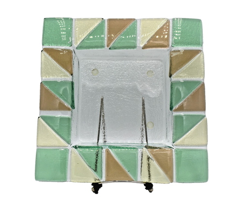 Geometric Fused Art Glass Square Dish Plate Trinket Jewelry Keys Green ...