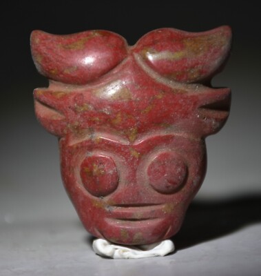 2" Old China Hongshan Culture Red Turquoise Cattle Ox Head Mask Amulet ...