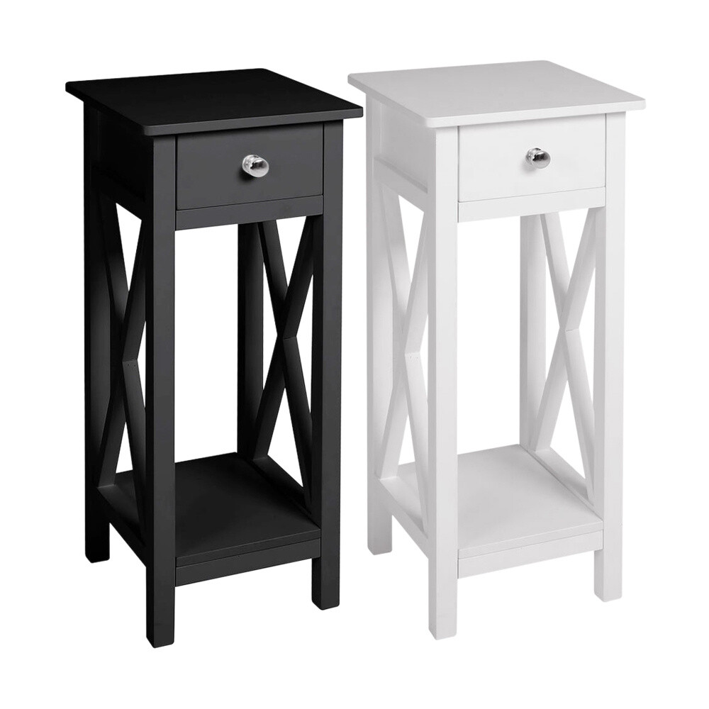 Tall Square X Frame Coffee Table Side End Lamp Table 2 Tier Drawer ...