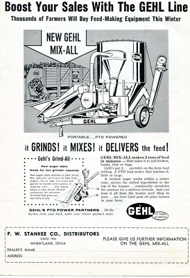 1962 Dealer Print Ad of PW Stankee Co Gehl Mix-All Farm Grinder Mixer ...