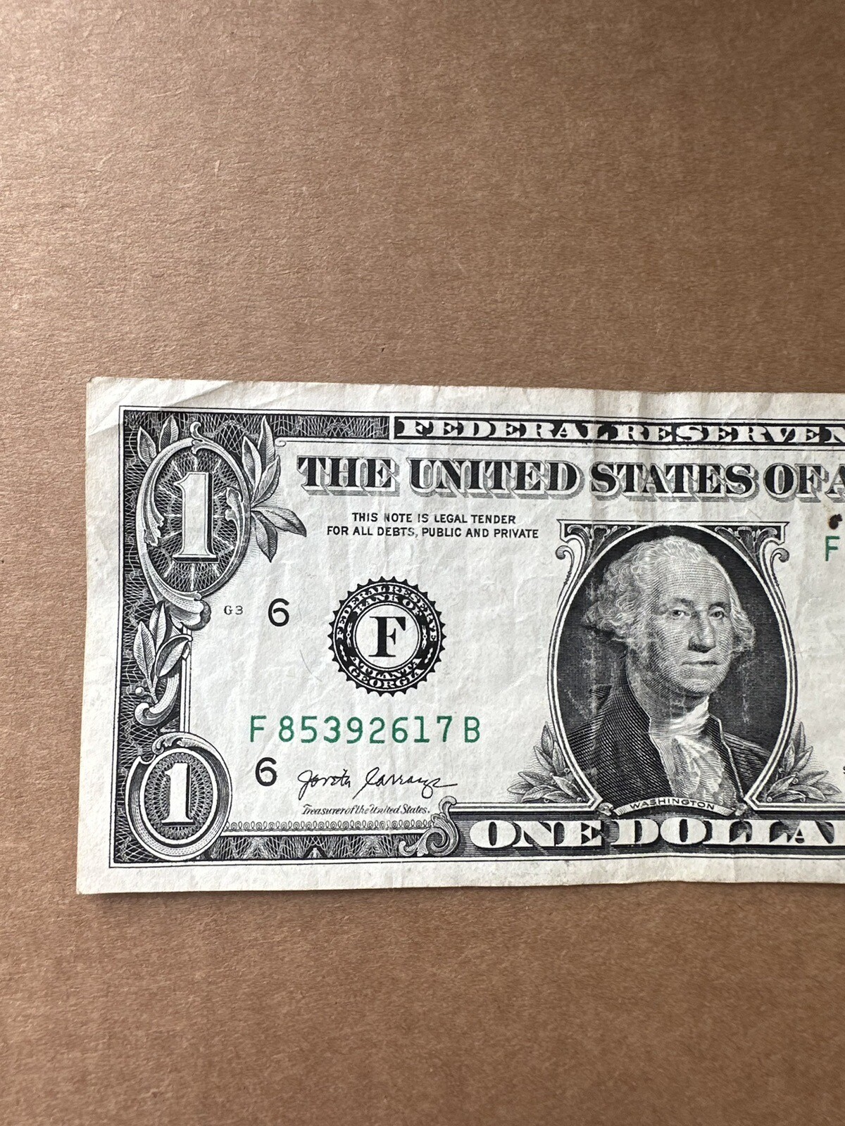 $1 One Dollar Bill Note Series 2017 A Broken Ladder Serial Number F ...