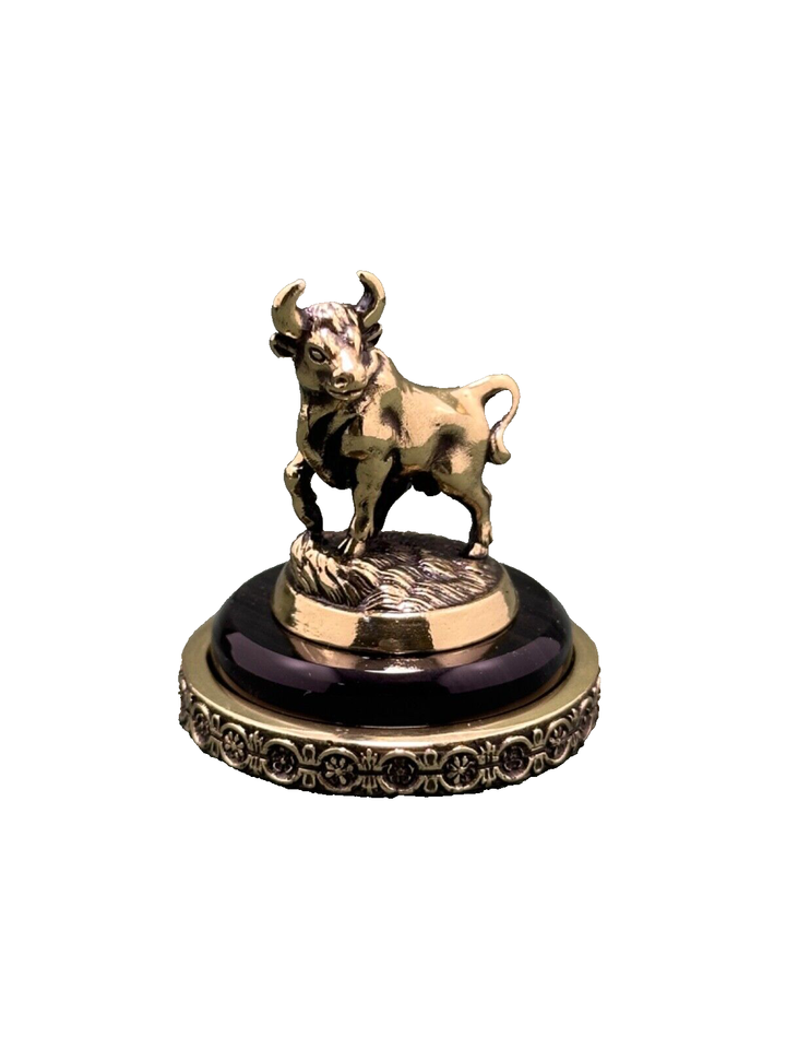 Bull Statuette Cast Bronze Figurine Base In Volcanic Black Obsidian ...