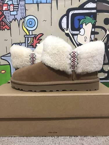 UGG Ultra Mini Braid Women's Size 6 Fur Collar Boots Chestnut 1151750 ...
