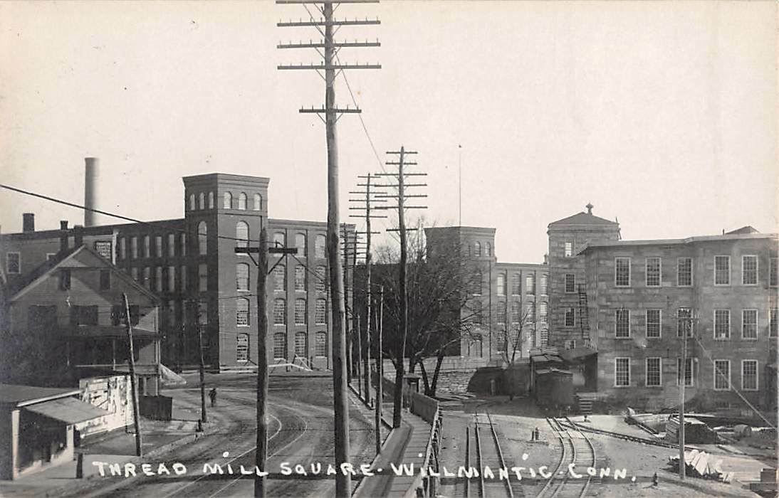 WILLIMANTIC, CT, THREAD MILL/FACTORY SQUARE OVERVIEW, REAL PHOTO PC c ...