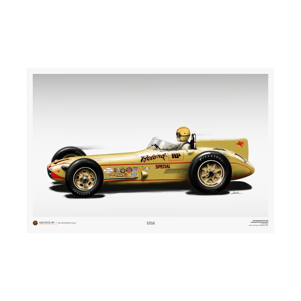 1958 Indianapolis 500 Art Print Jimmy Bryan Race Car Poster Indy-500 ...