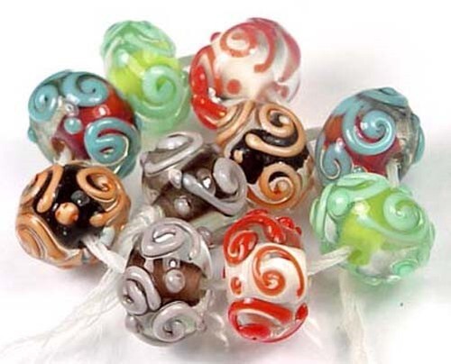 10 LAMPWORK Handmade Glass Colorful Scroll Rondelle Beads 13x8mm | eBay