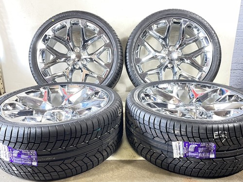 24” SNOWFLAKE CHROME WHEELS RIMS MT TIRES CHEVY SILVERADO TAHOE GMC ...