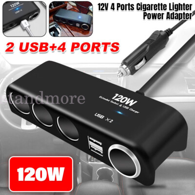 4 Way 12V USB Car Cigarette Splitter Lighter Charger Socket Adapter ...