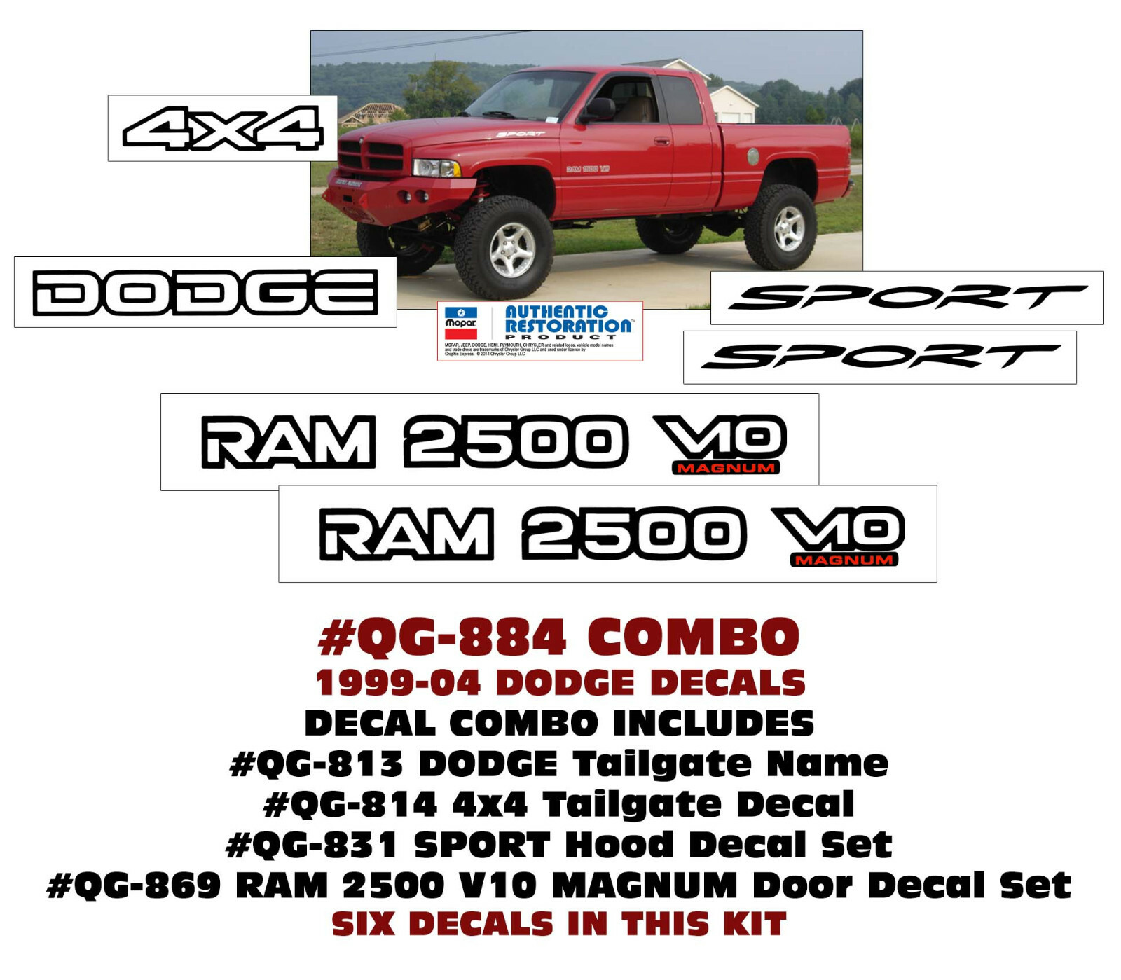 QG-884 1999 2000 2001 2002 2003 2004 DODGE - RAM 2500 V10 MAGNUM ...