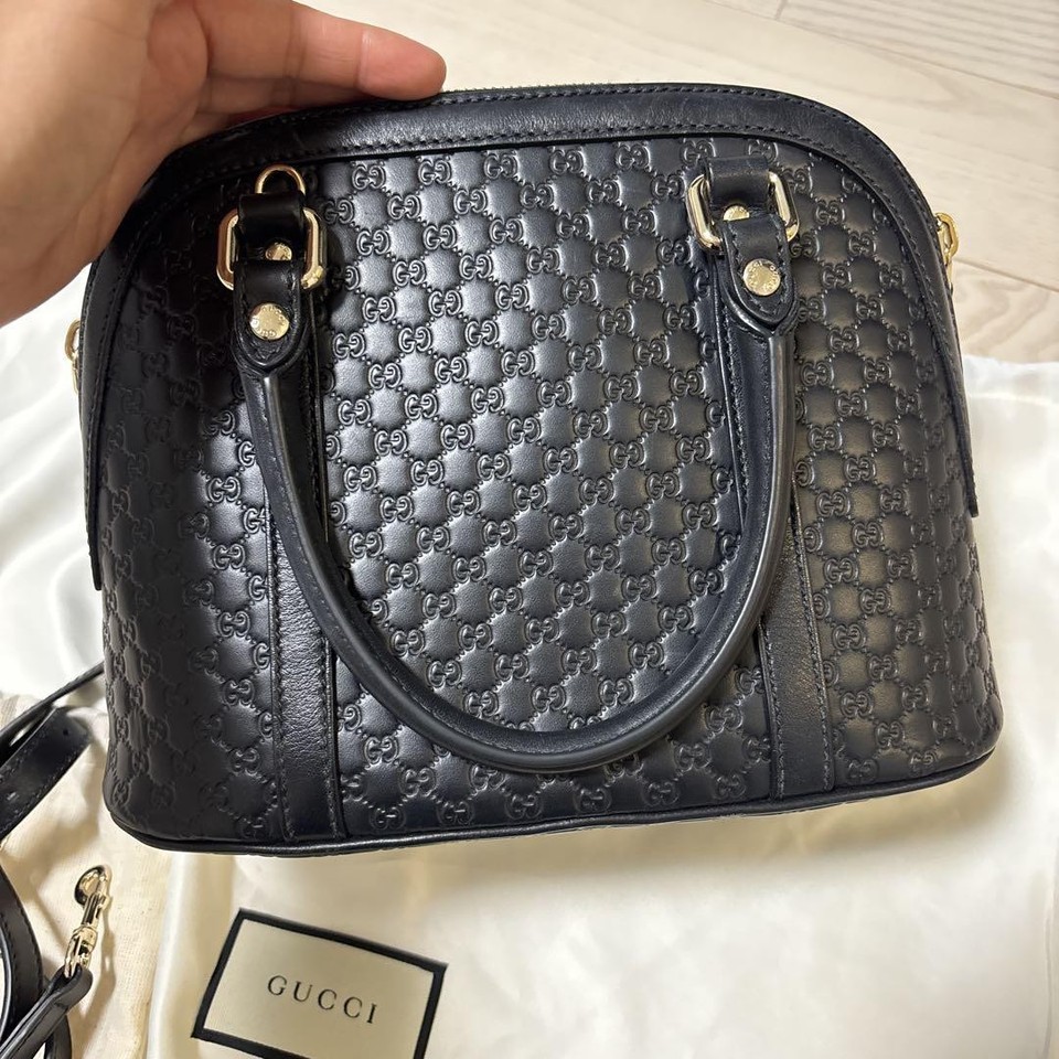 Gucci Leather Shoulder Bag Black Medium Used with Strap & Accessories ...