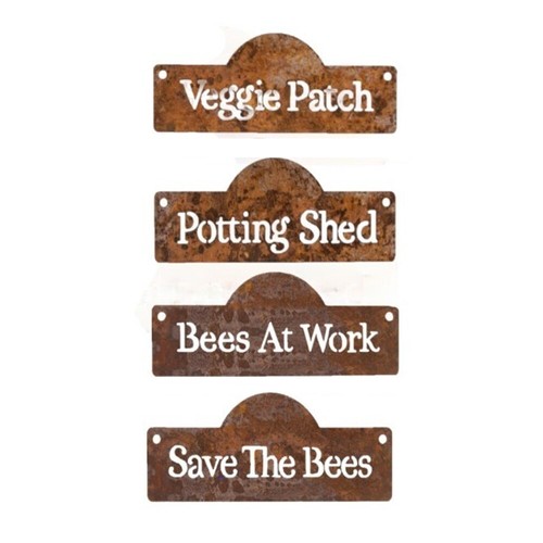 4x Sign Rust 20x8cm Rectangle Hanging Wall Ornament Patio Garden Decor ...