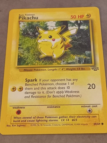 Pokemon Cards. Pikachu. Red Cheeks. 1995. 60/64. Never Played. Base Set ...