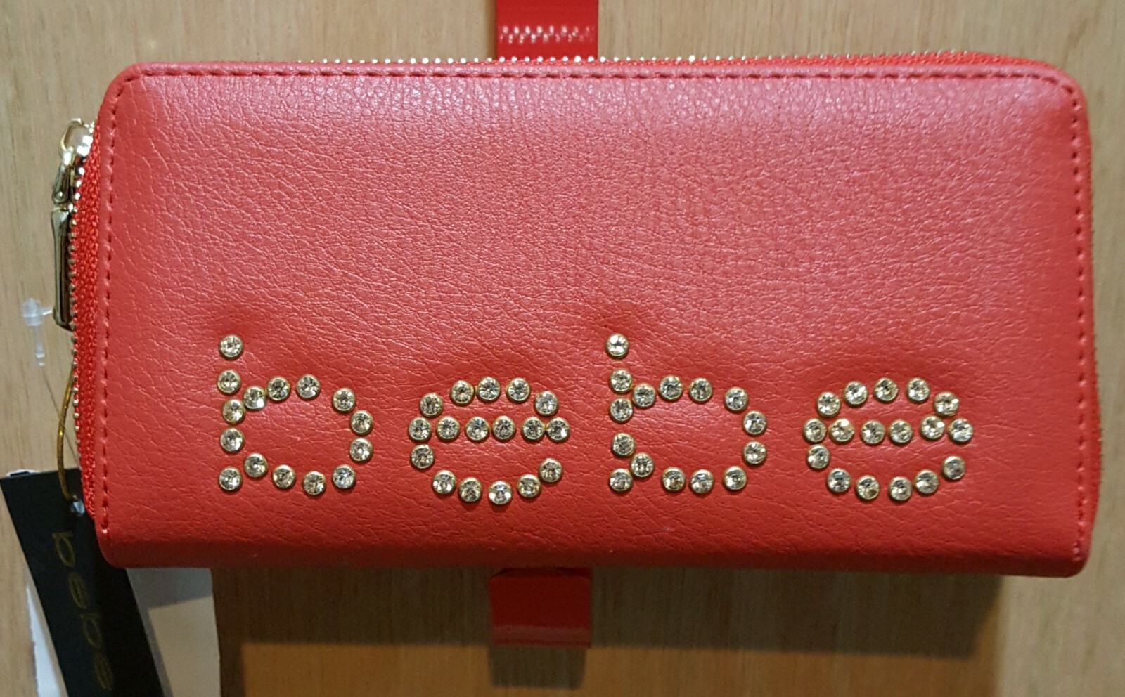 Bebe Red Rhinestone Studded Faux Leather Zip-top Wallet - MSRP $49 | eBay