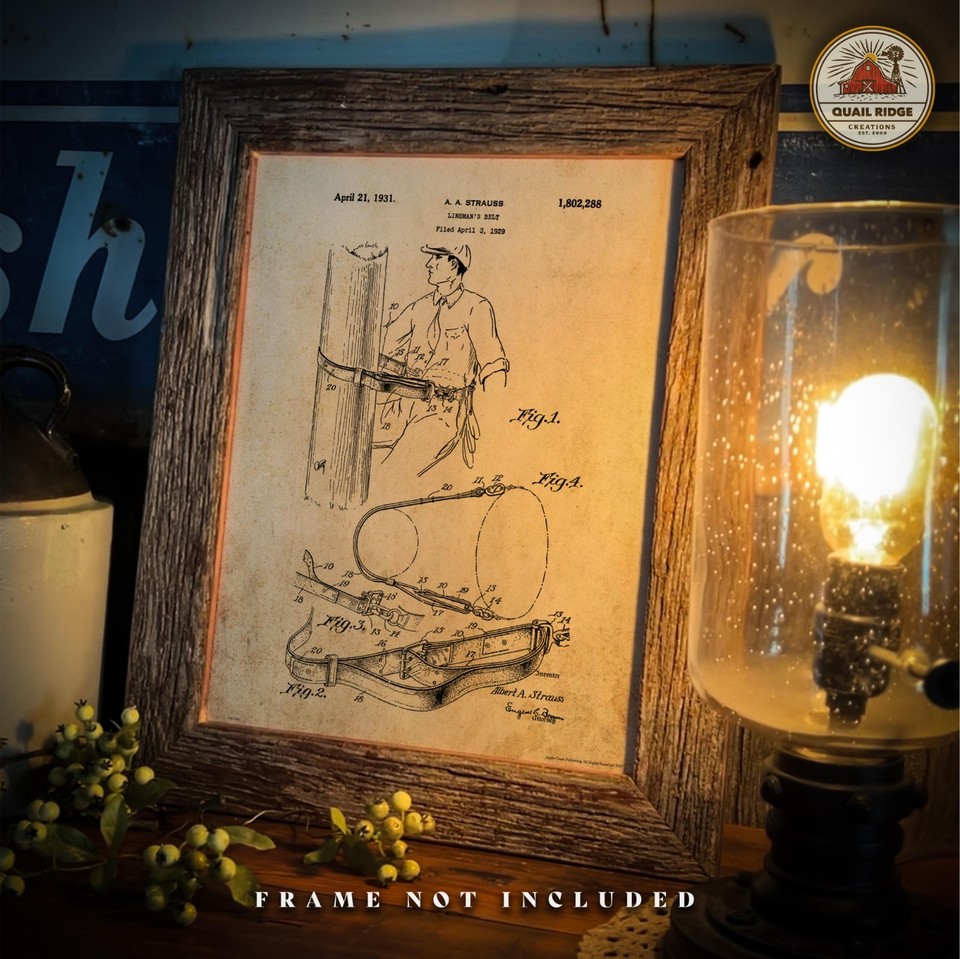 Power Lineman Patent Print Cable Rigger Journeyman School Office Wall ...
