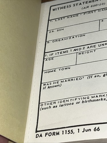 US ARMY | WITNESS STATEMENT ON INDIVIDUAL DA FORM 1155 JUNE 1966 Full ...