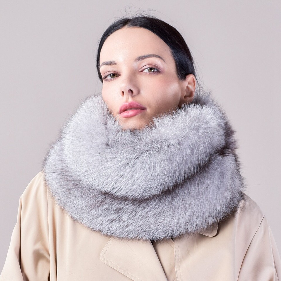 Women's Real Fox Fur Scarf Winter Scarves Collar Warm Wrap Stole Magnet ...