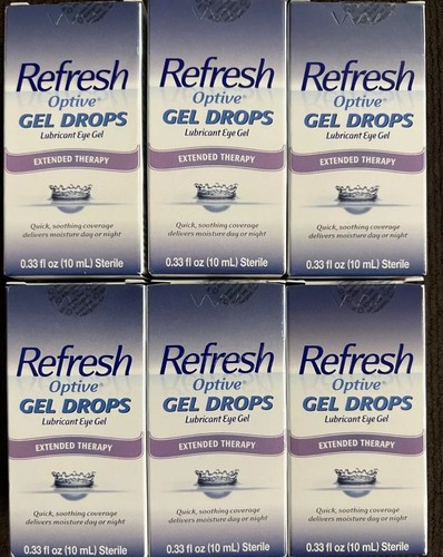 6 Packs Refresh Optive Gel Drops Lubricant Eye Gel .33oz Each Exp. 2025 ...