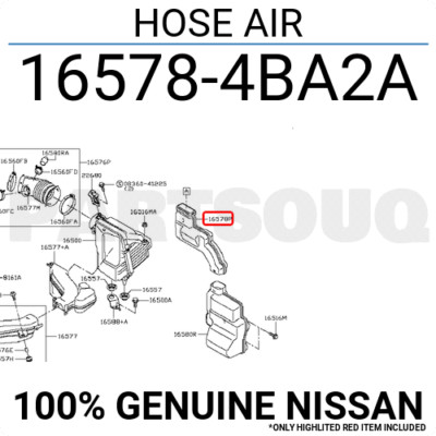 165784BA2A Genuine Nissan HOSE AIR 16578-4BA2A | eBay