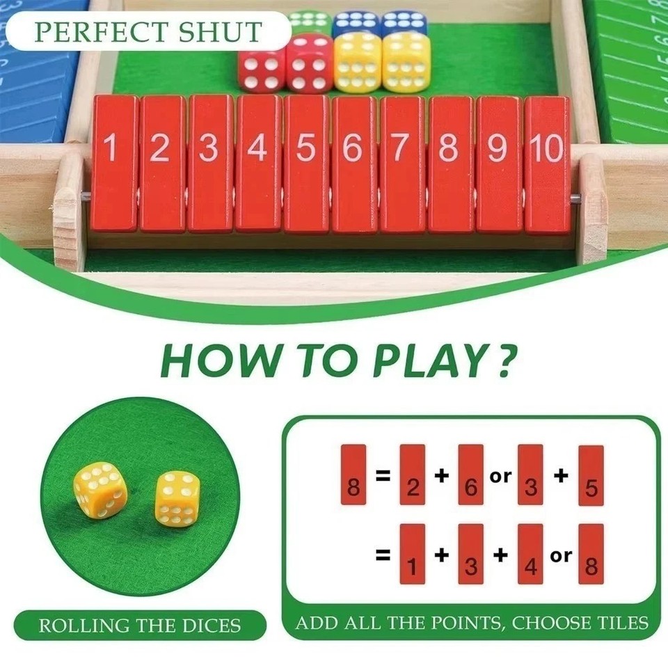 Wooden Dice Board Game Shut The Box for 4 Players Flaps & Dices Game ...