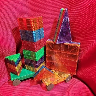 LOT of 71 MAGNA TILES Triangle BIG Car Square variety STEM toy puzzle ...
