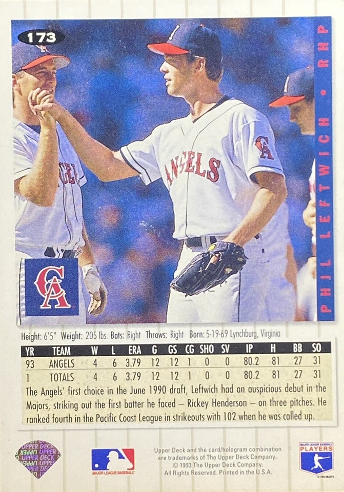 1994 Upper Deck Collectors Choice #173 Phil Leftwich Los Angeles Angels ...