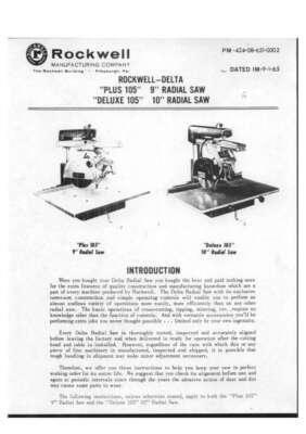 Delta Rockwell - "Plus 105" 9" and "Deluxe 105" 10" Radial Saw ...