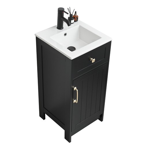 16" Small Bathroom Vanity with Sink Cabinet Set Ceramic Sink Faucet ...
