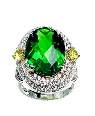 R6410 Big Green Helenite Oval Shape 12x14mm 7.5Ct 925 Sterling Silver ...