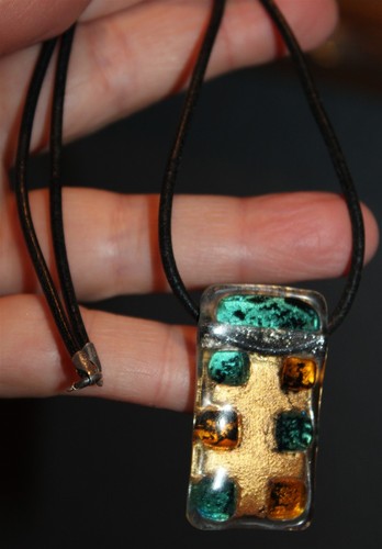 Beautiful 925 sterling silver mark leather art glass pendant Necklace ...