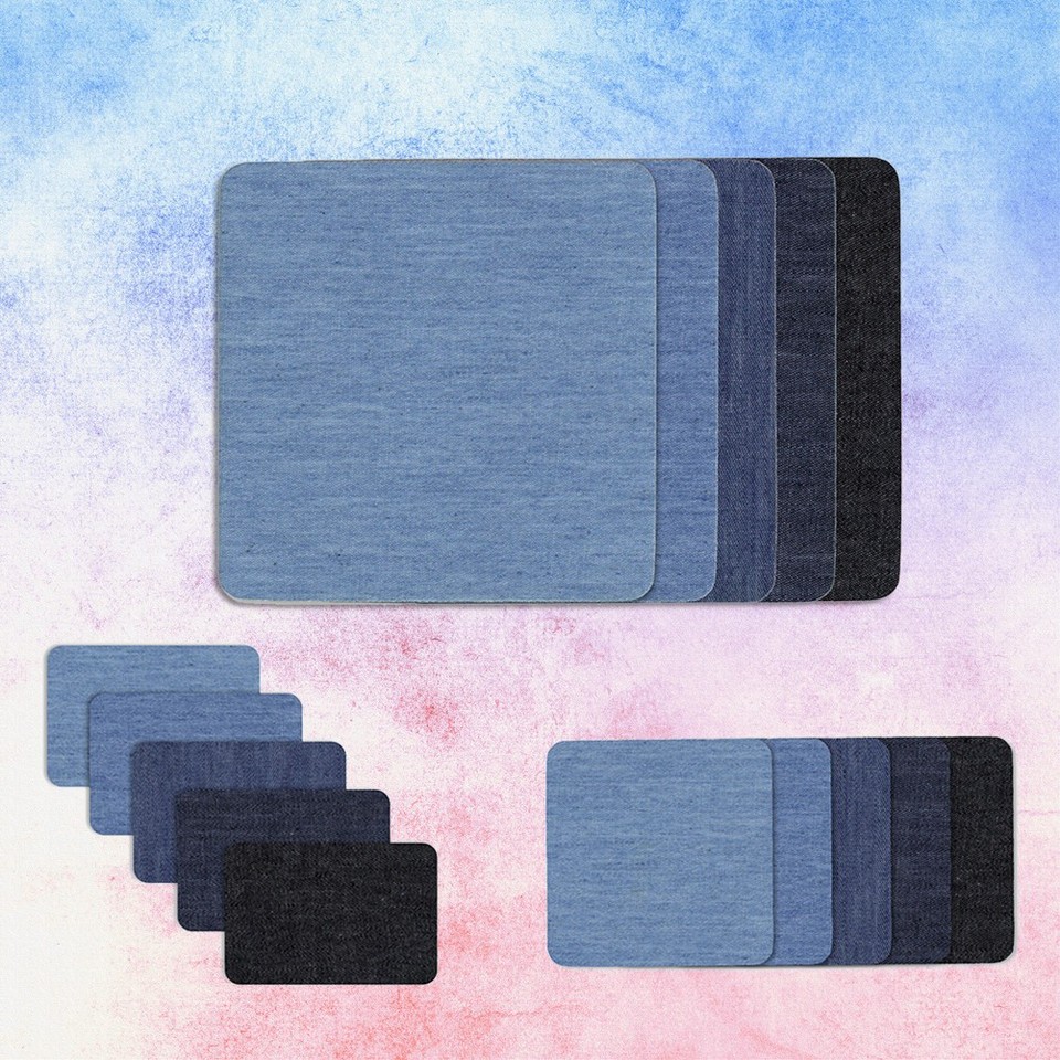15 Pcs Creative Iron on Denim Jean Patches Square No-Sew Shades Cotton ...