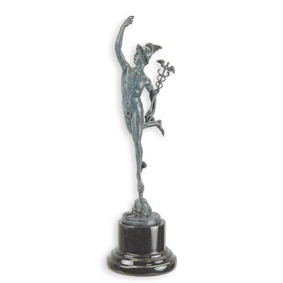 Bronze Sculpture Mercury Hermes Green Patina Mythology Art Statue Rare ...