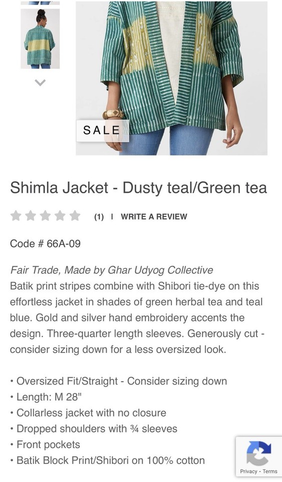 Shimla Jacket Dust Teal Green Tea Woman Size 1W | eBay
