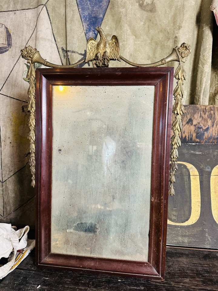 Rare 19th C. Federal Mirror w/Glorious HC Gilt Eagle Botanical Garland ...