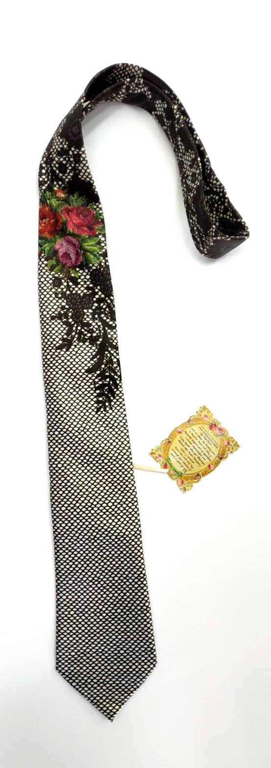Beautiful Tie in Black and White With Colorful Flowe… - Gem