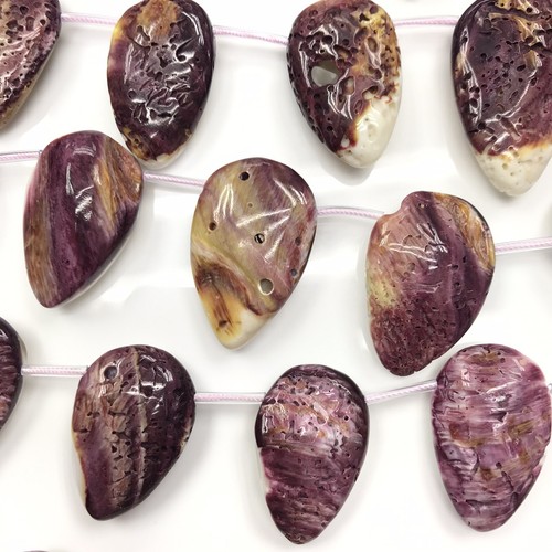 13 PC- Natural Purple & Yellow Spiny Oyster Shell Pear Nugget NEW DIY ...