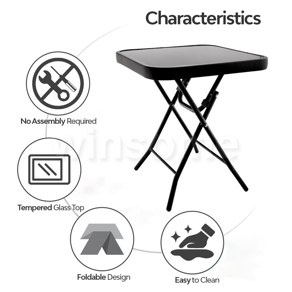 Folding Table Glass Top Small Side Stool Outdoor Table Garden Home ...