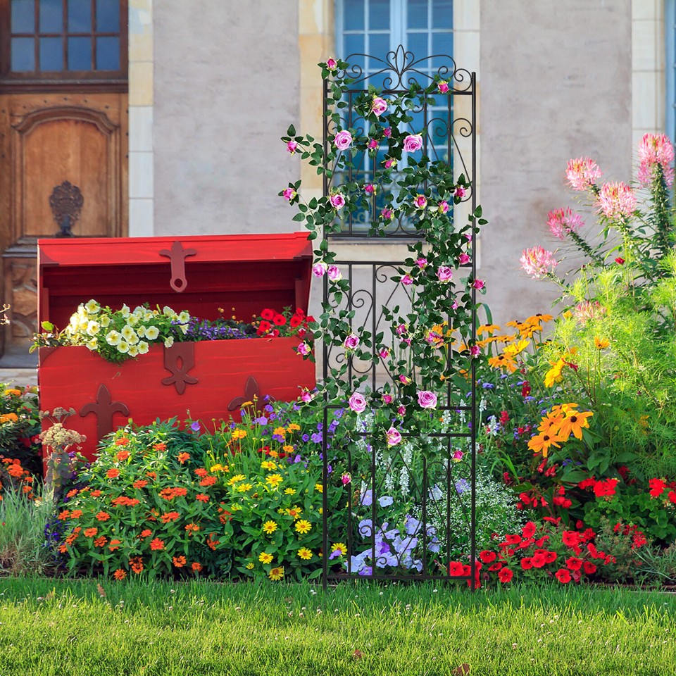 Heavy Duty Metal Garden Fence Panels Border Arched Flat Edge Climbing ...