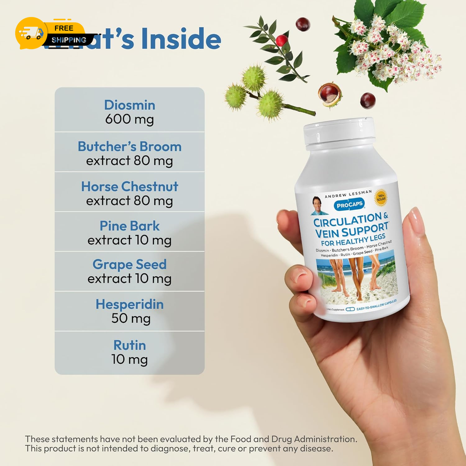 ANDREW LESSMAN Circulation & Vein Support for Healthy Legs 30 Capsules ...