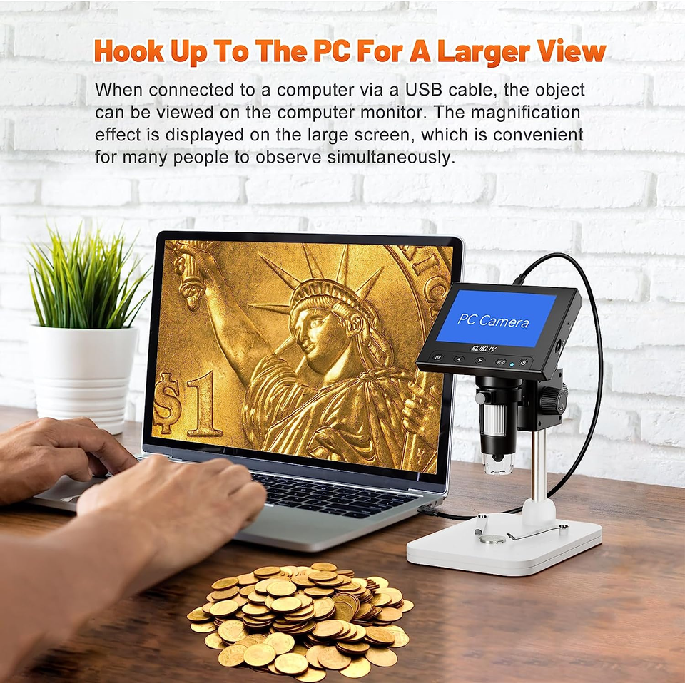 Microscope, LCD Digital Coin Microscope 1000X, Coin Magnifier with 8 ...